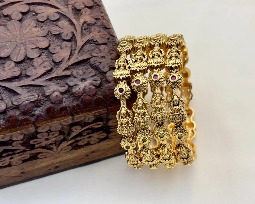 Matte Gold Traditional Laxmi Design with Stone Brass 4 Bangles – Kasim ...